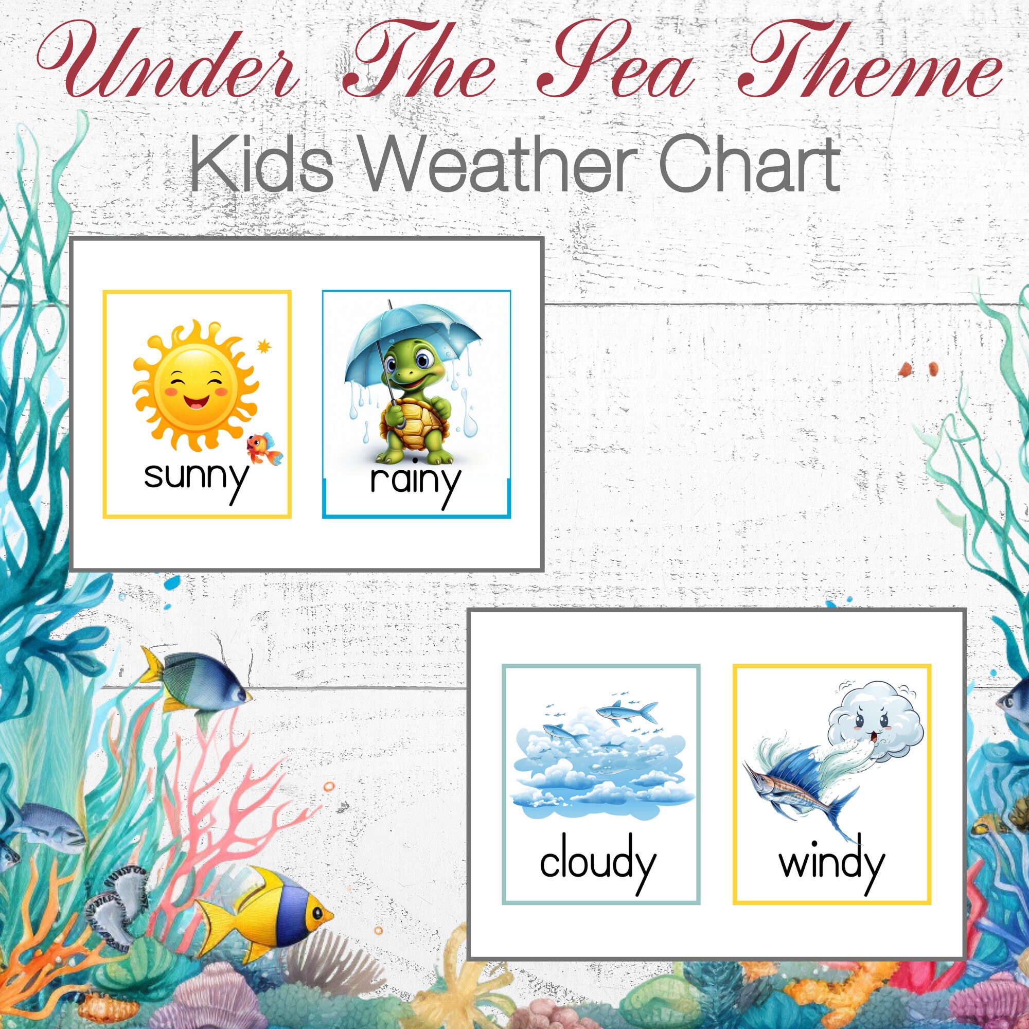 Under the Sea Classroom Theme Kids Weather Chart Printable All Seasons ...