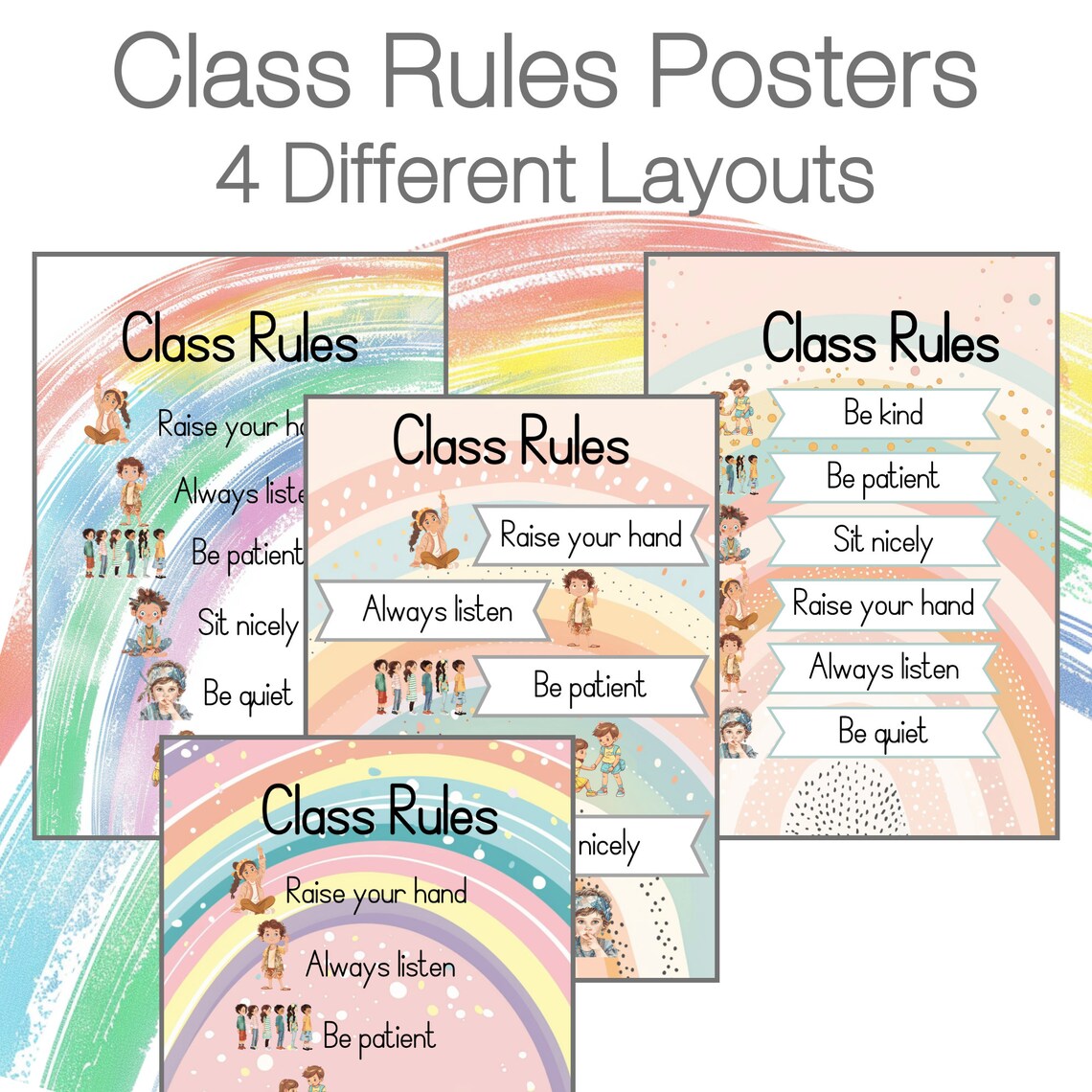 BOHO RAINBOW Classroom Rules Posters Editable Pastel Rainbow Classroom ...