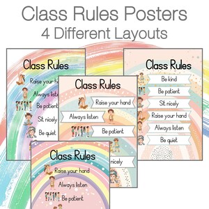BOHO RAINBOW Classroom Rules Posters | Editable | Pastel Rainbow ...