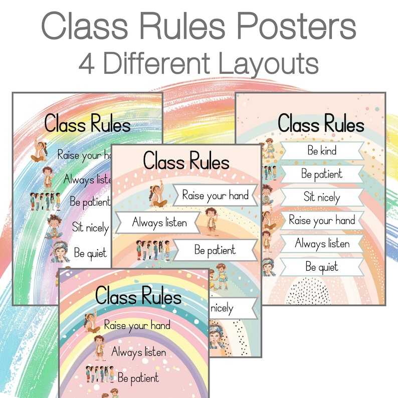 BOHO RAINBOW Classroom Rules Posters | Editable | Pastel Rainbow ...