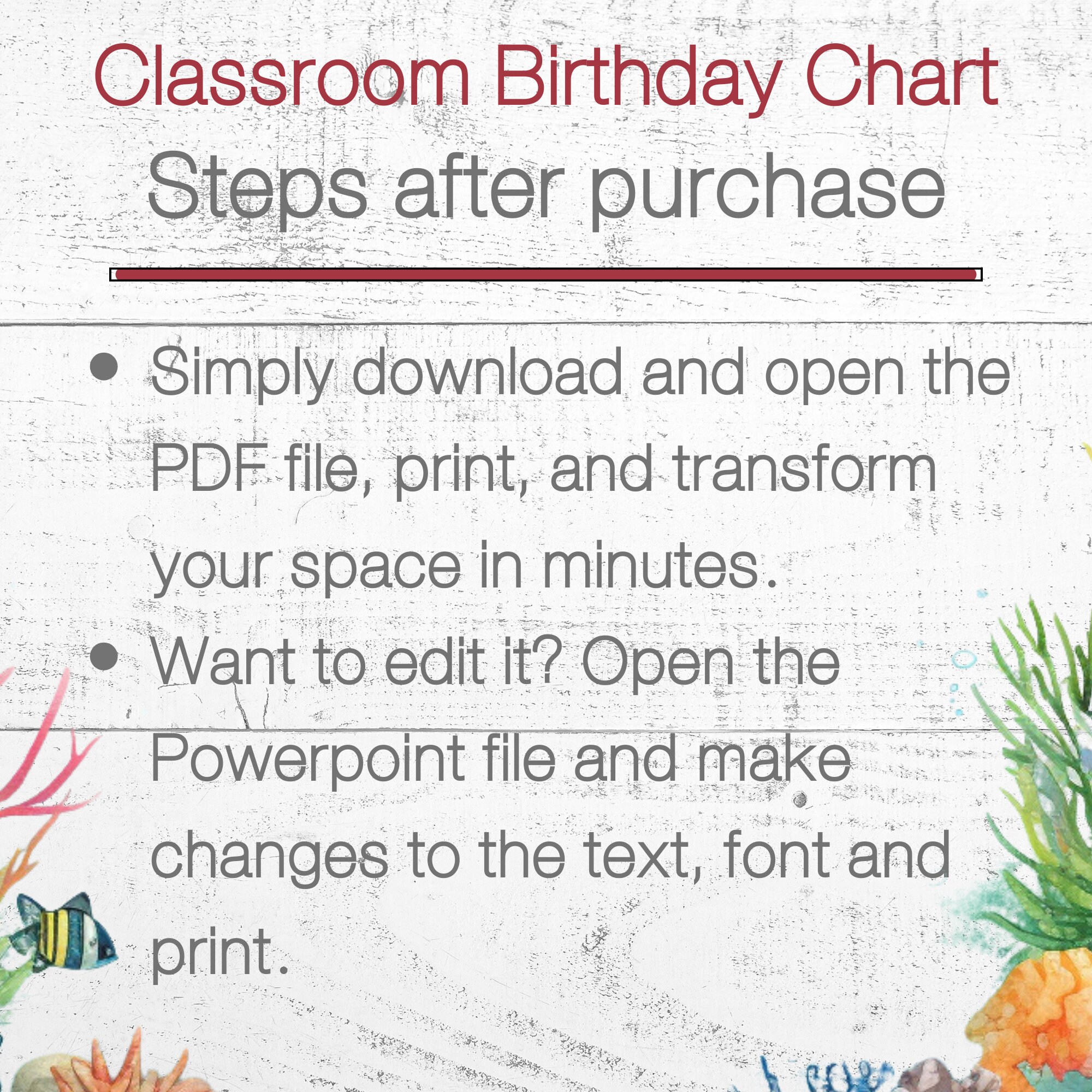 Under the Sea Theme Classroom Birthday Chart Ideas Printable Birthday ...