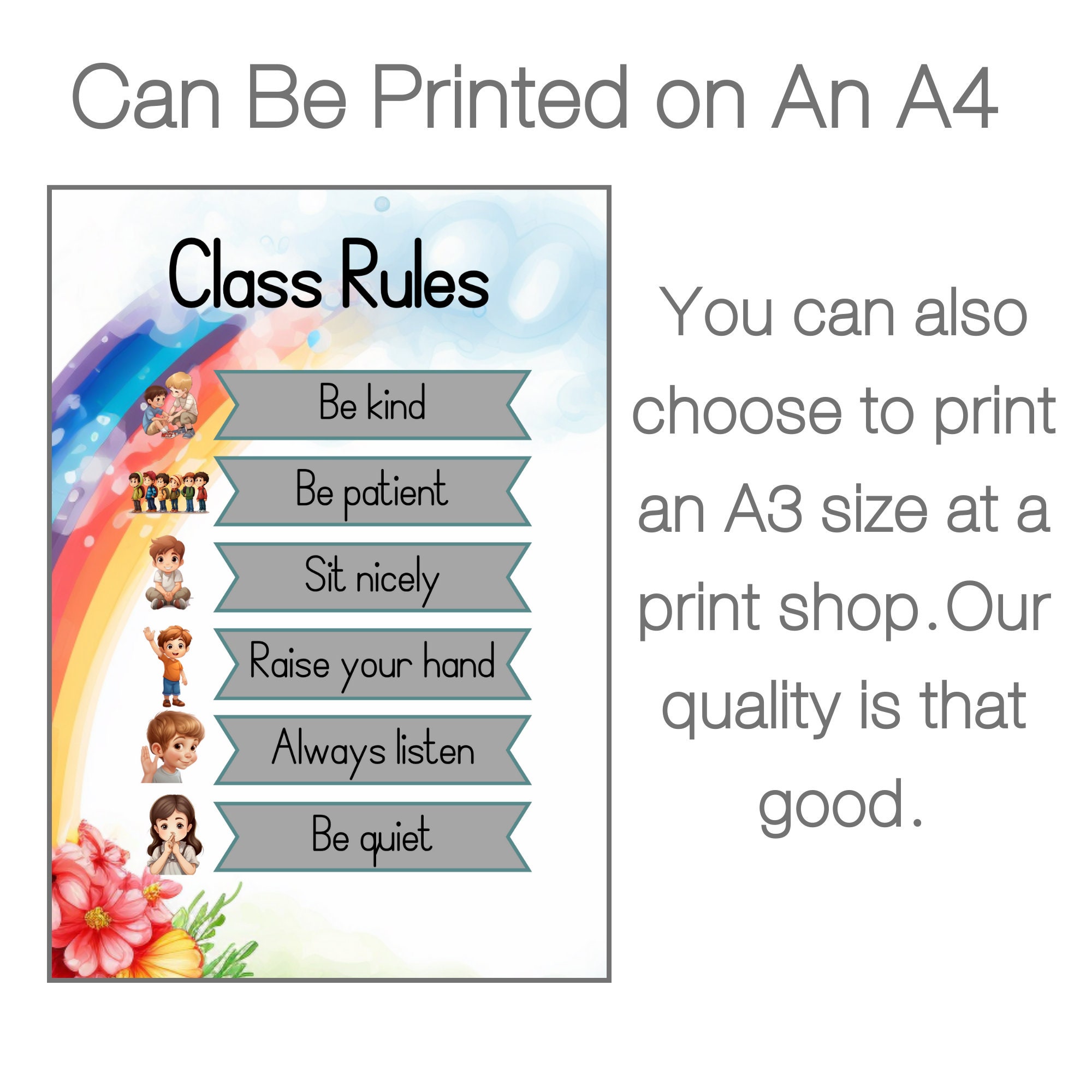 Rainbow Themed Classroom Rules Posters Printable - Class Rules for ...