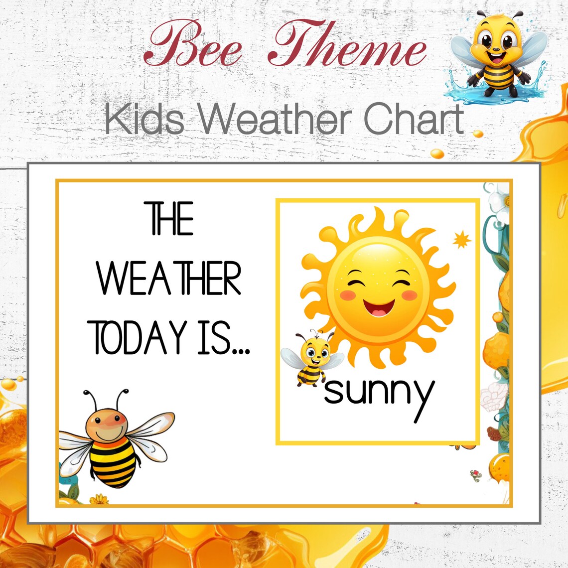 Bee Themed Classroom Kids Weather Chart Printable All Seasons Posters ...