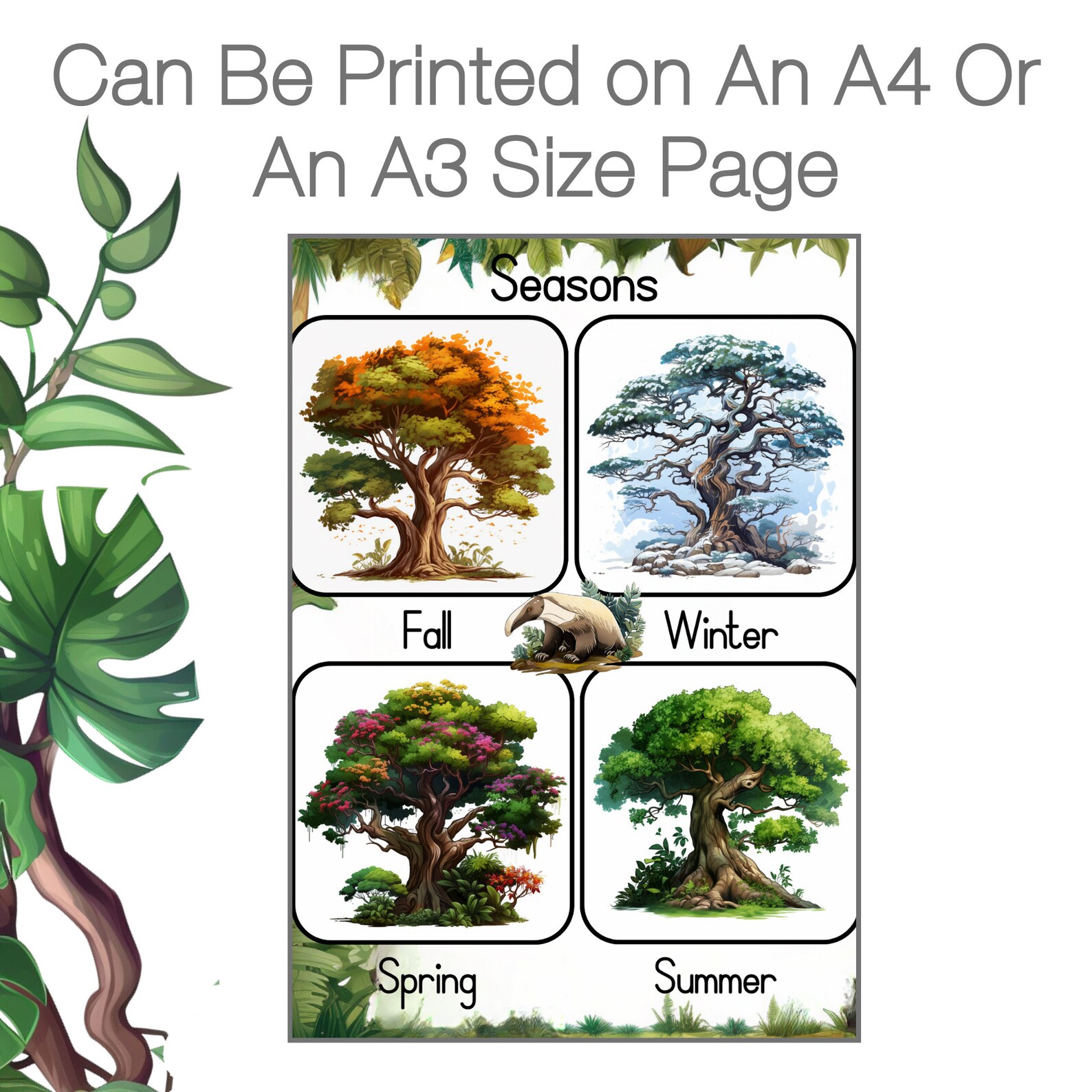 Jungle Theme Classroom Kids Weather Chart Printable All Seasons Posters ...