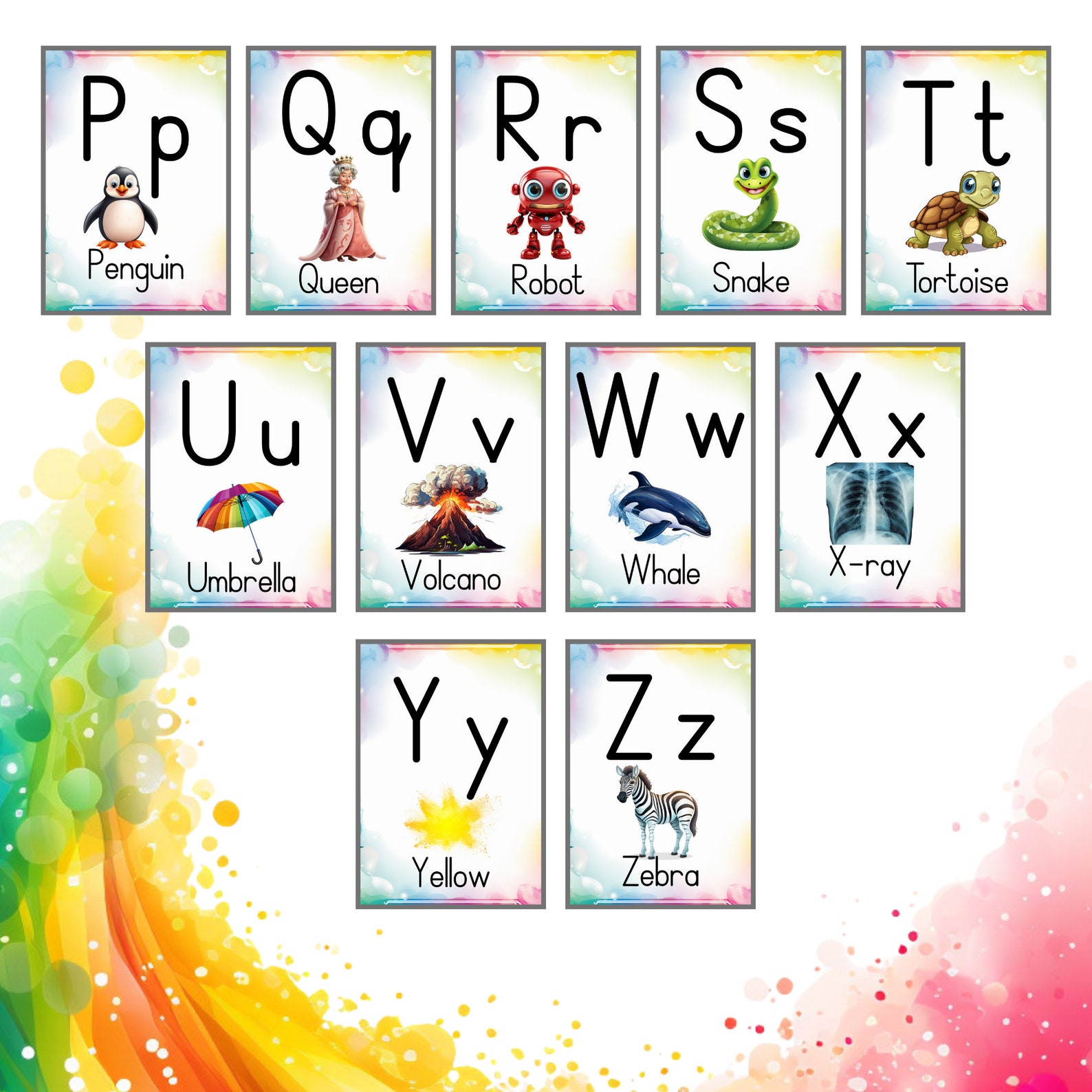 Rainbow Themed Classroom Alphabet Flashcards PDF Printable - Alphabet ...