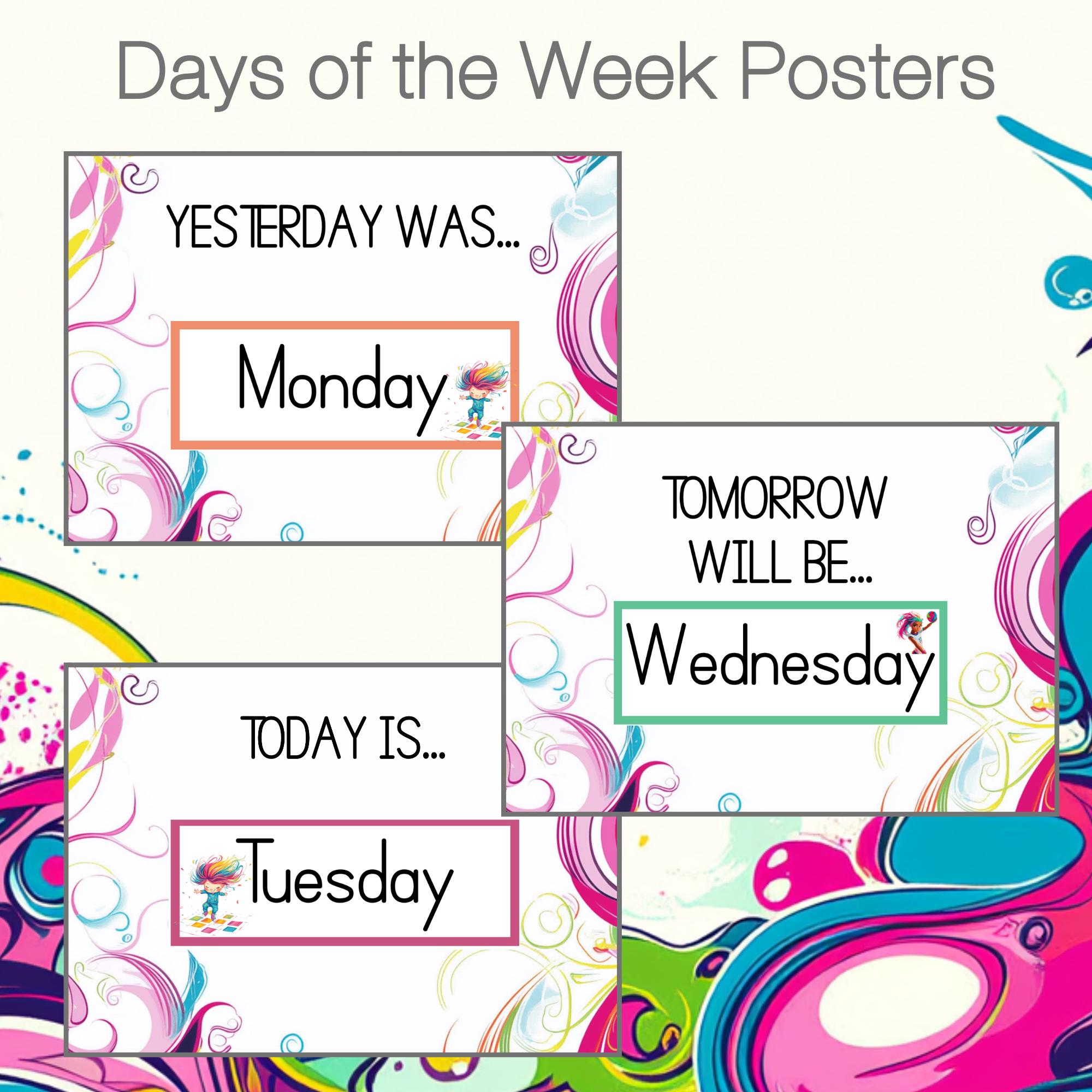 Colorful Classroom Theme Days of the Week Poster Printable & Months of ...