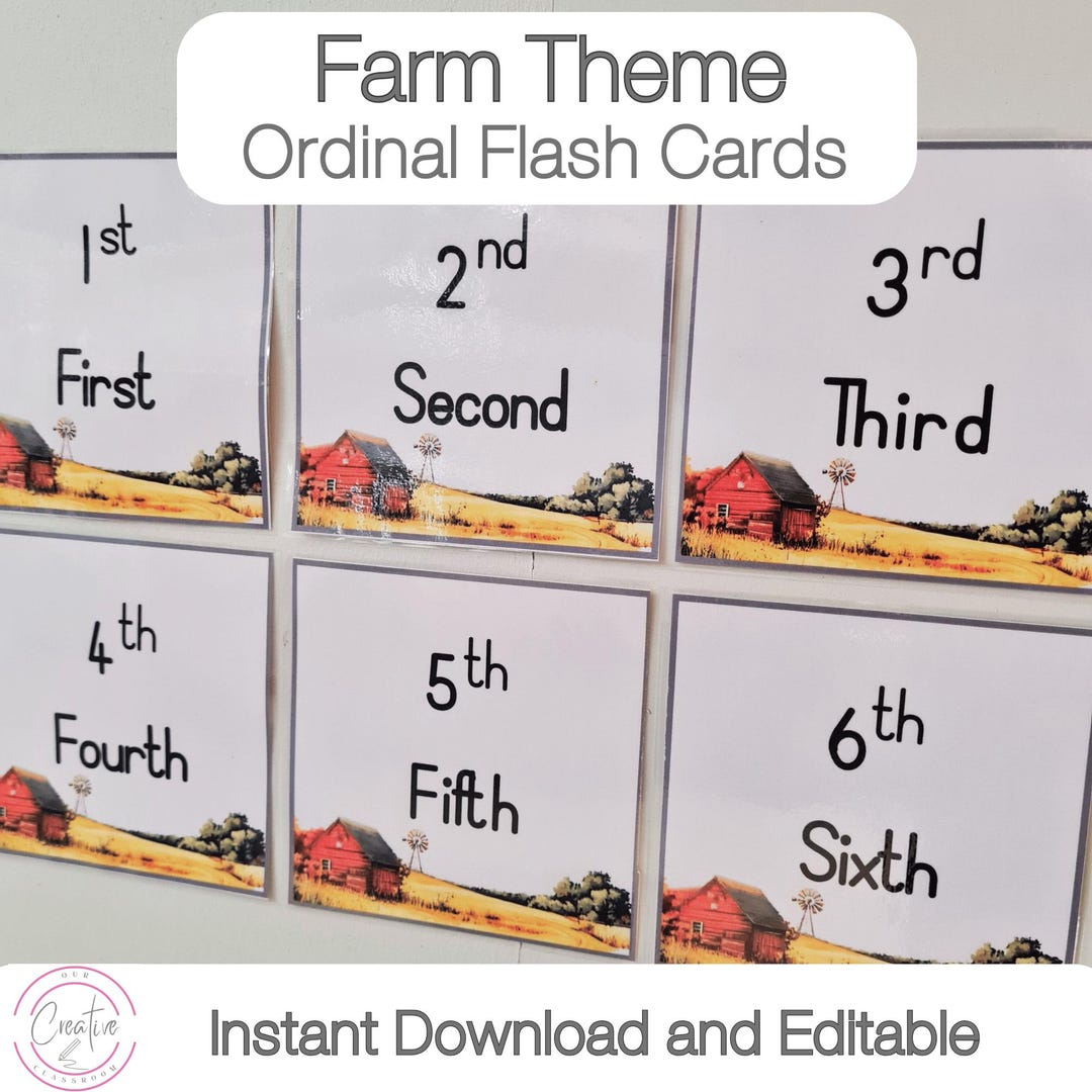Farm Theme Classroom | Ordinal Numbers Poster | Editable Flashcards ...