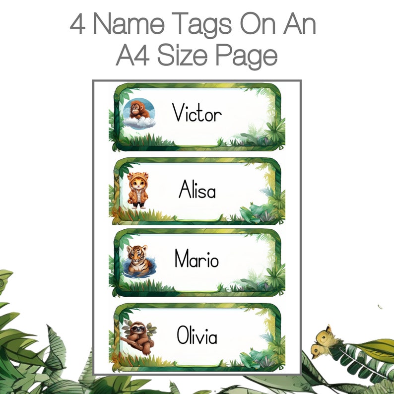 Jungle Theme Classroom Name Tags Printable - Name Tags for Kindergarten ...