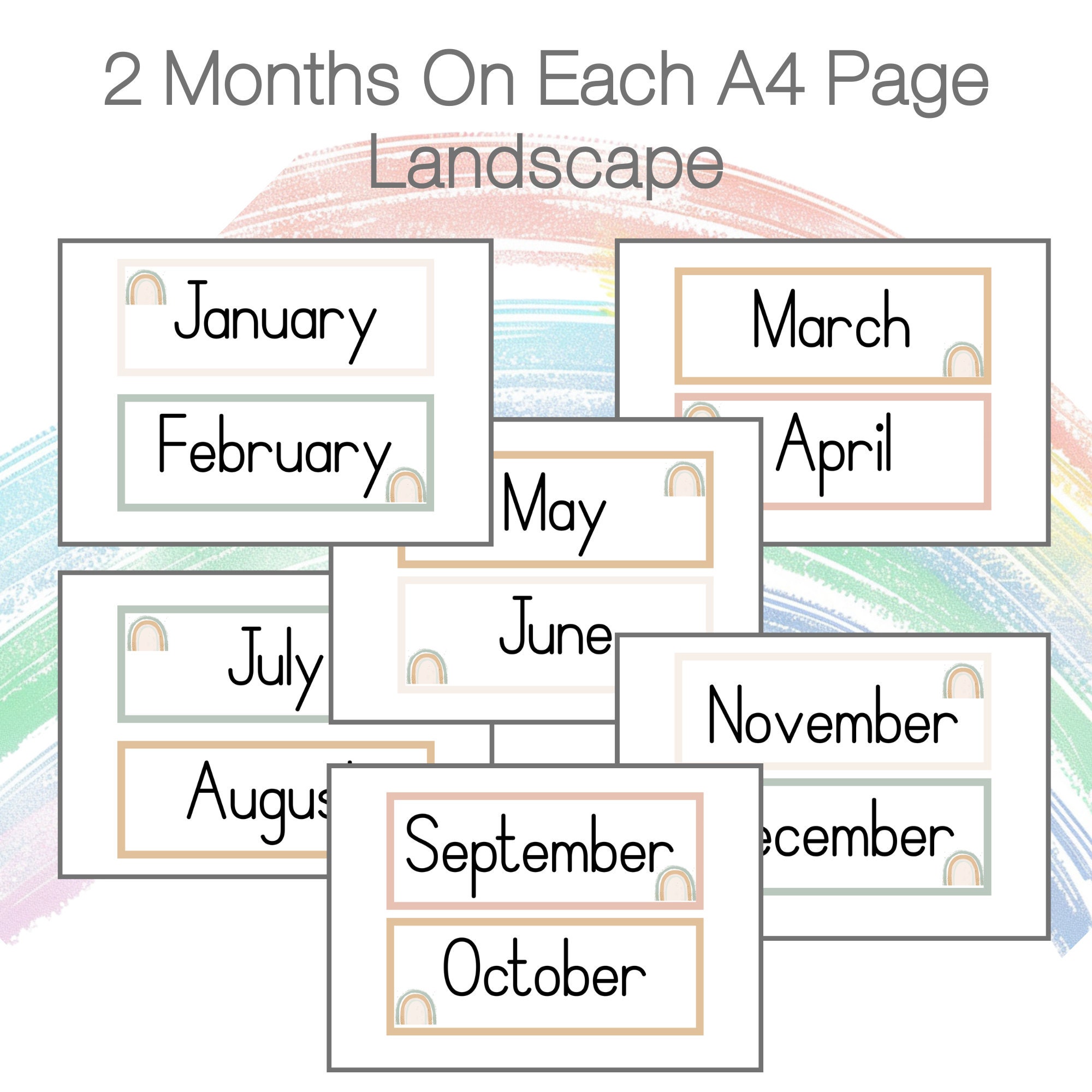 BOHO RAINBOW Classroom Days Months Posters Editable Pastel Rainbow ...