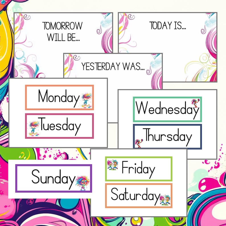 Colorful Classroom Theme Days of the Week Poster Printable & Months of ...