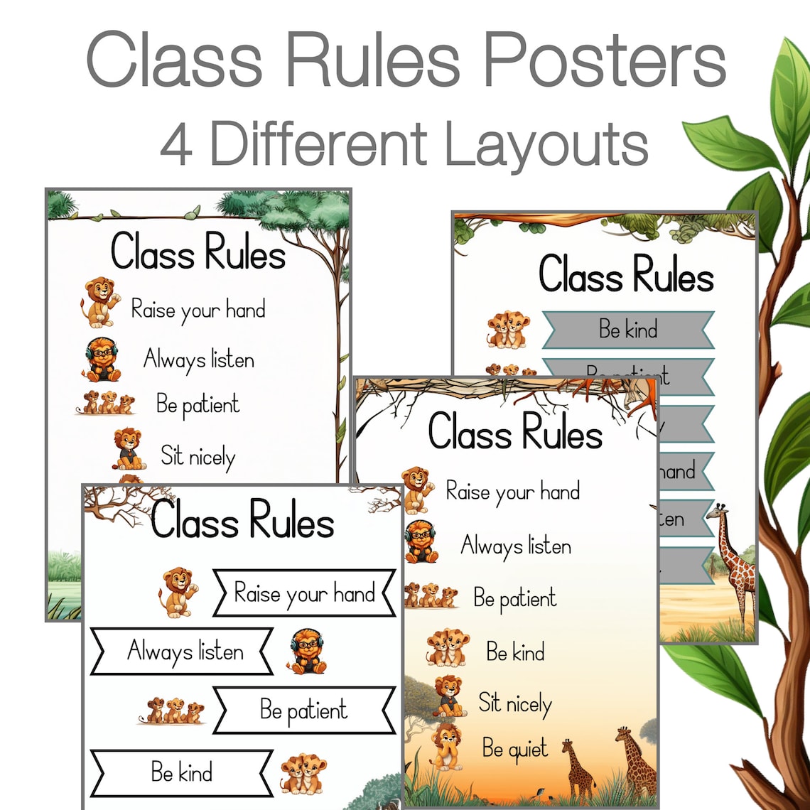 Safari Theme Classroom Rules Posters Printable Class Rules for ...