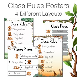 Safari Theme Classroom Rules Posters Printable - Class Rules for ...