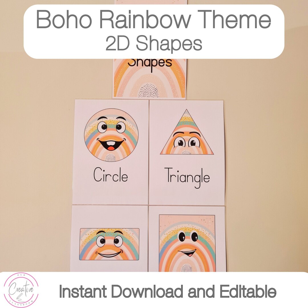 Boho Rainbow Theme Classroom | 2D Shapes | Math Shape Posters ...