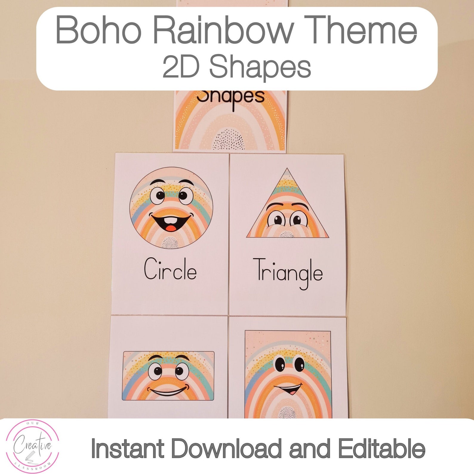 Boho Rainbow Theme Classroom | 2D Shapes | Math Shape Posters ...