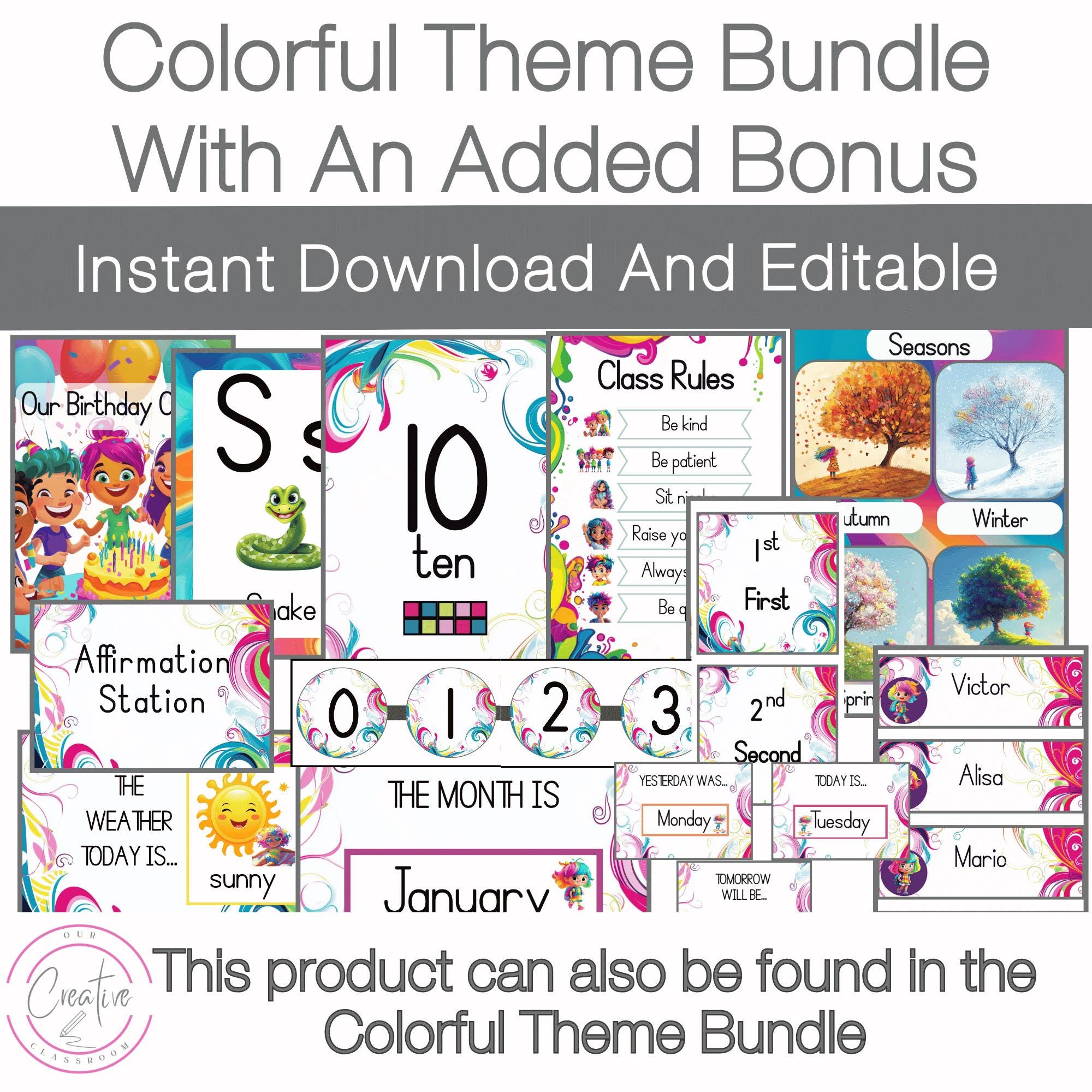 Colorful Classroom Theme | Ordinal Numbers Poster | Editable Flashcards ...