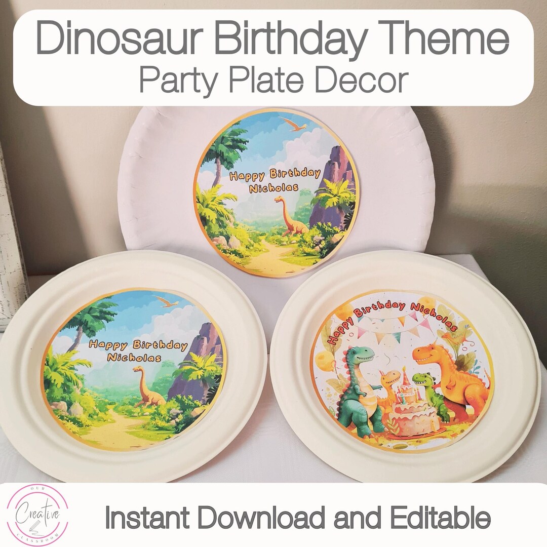 Dinosaur Birthday-themed Plate Labels | Custom Party Plates | 3 ...