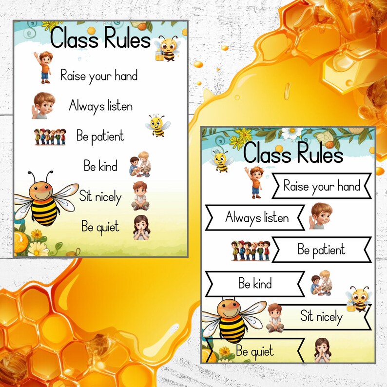 Bee Themed Classroom Rules Posters Printable Class Rules for ...