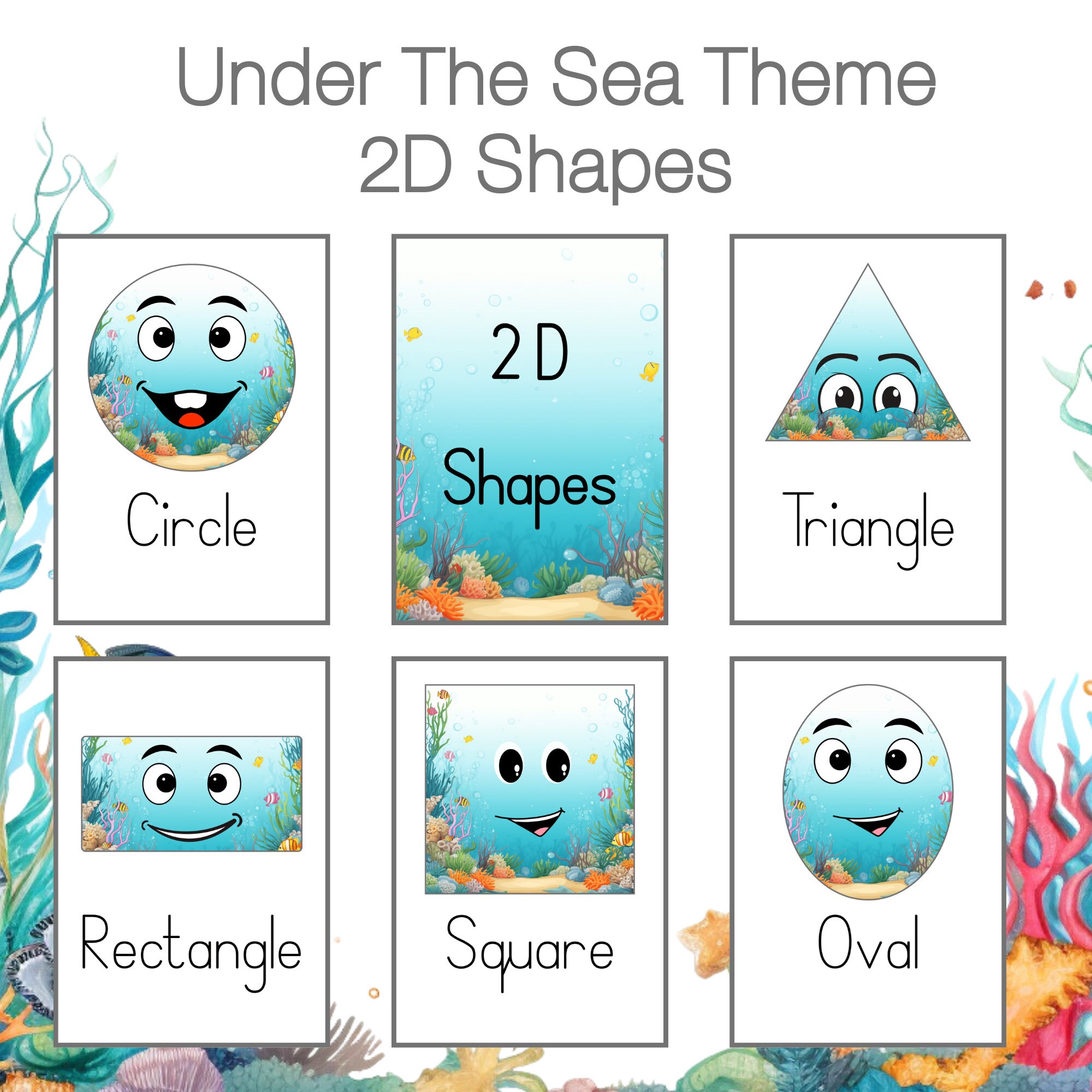 Under the Sea Classroom Theme 2D Shapes Math Shape Posters Printable 2D ...