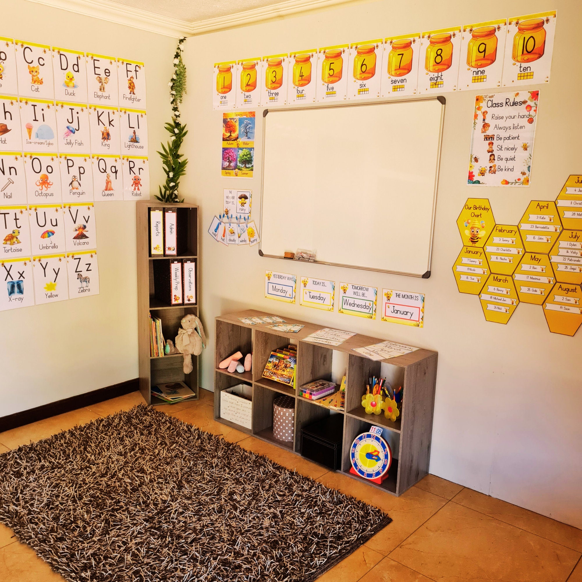 Bee Themed Classroom Kids Weather Chart Printable - All Seasons Posters ...