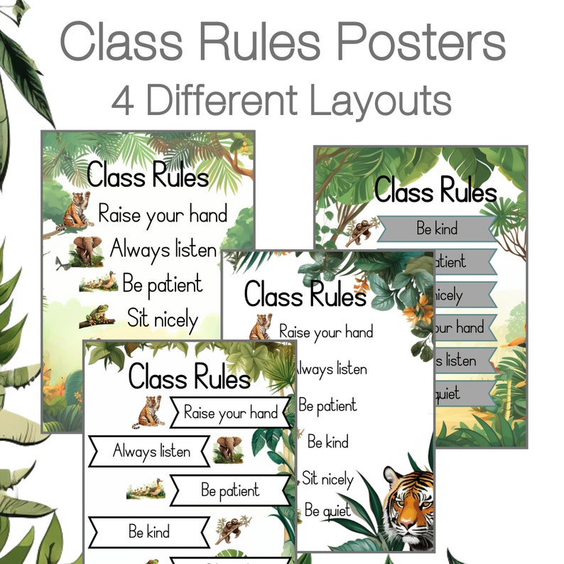 Jungle Theme Classroom Rules Posters Printable - Class Rules for ...
