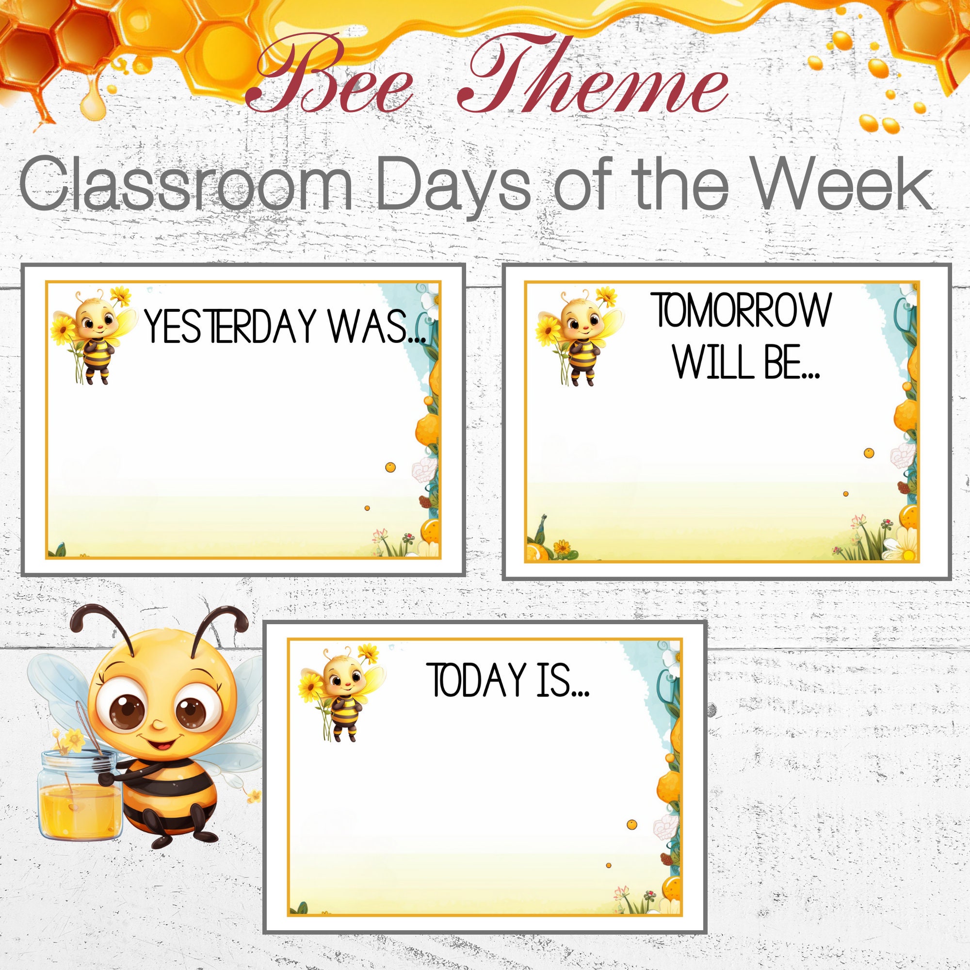 Bee Themed Classroom Days of the Week Poster Printable & Months of the ...