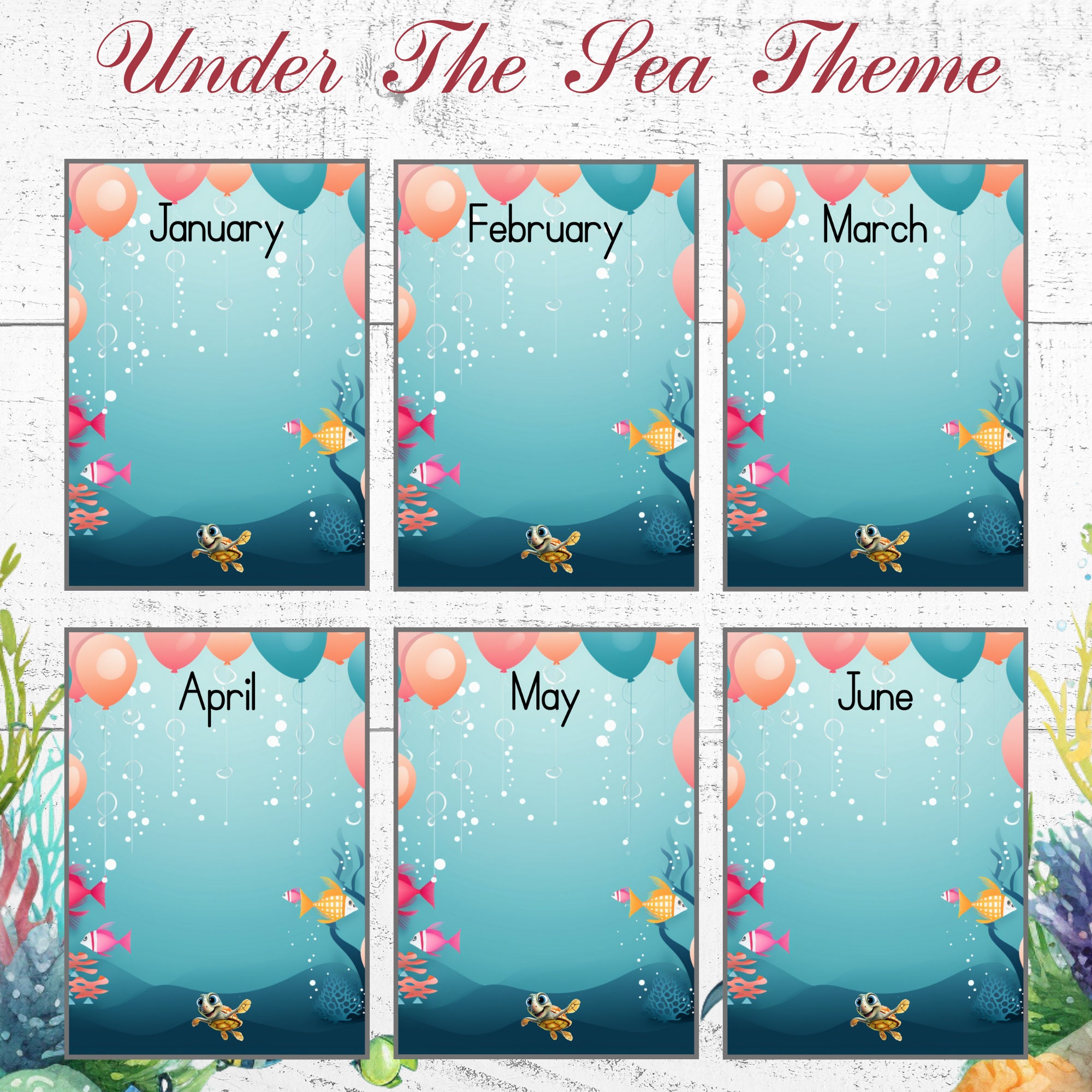 Under the Sea Theme Classroom Birthday Chart Ideas Printable Birthday ...