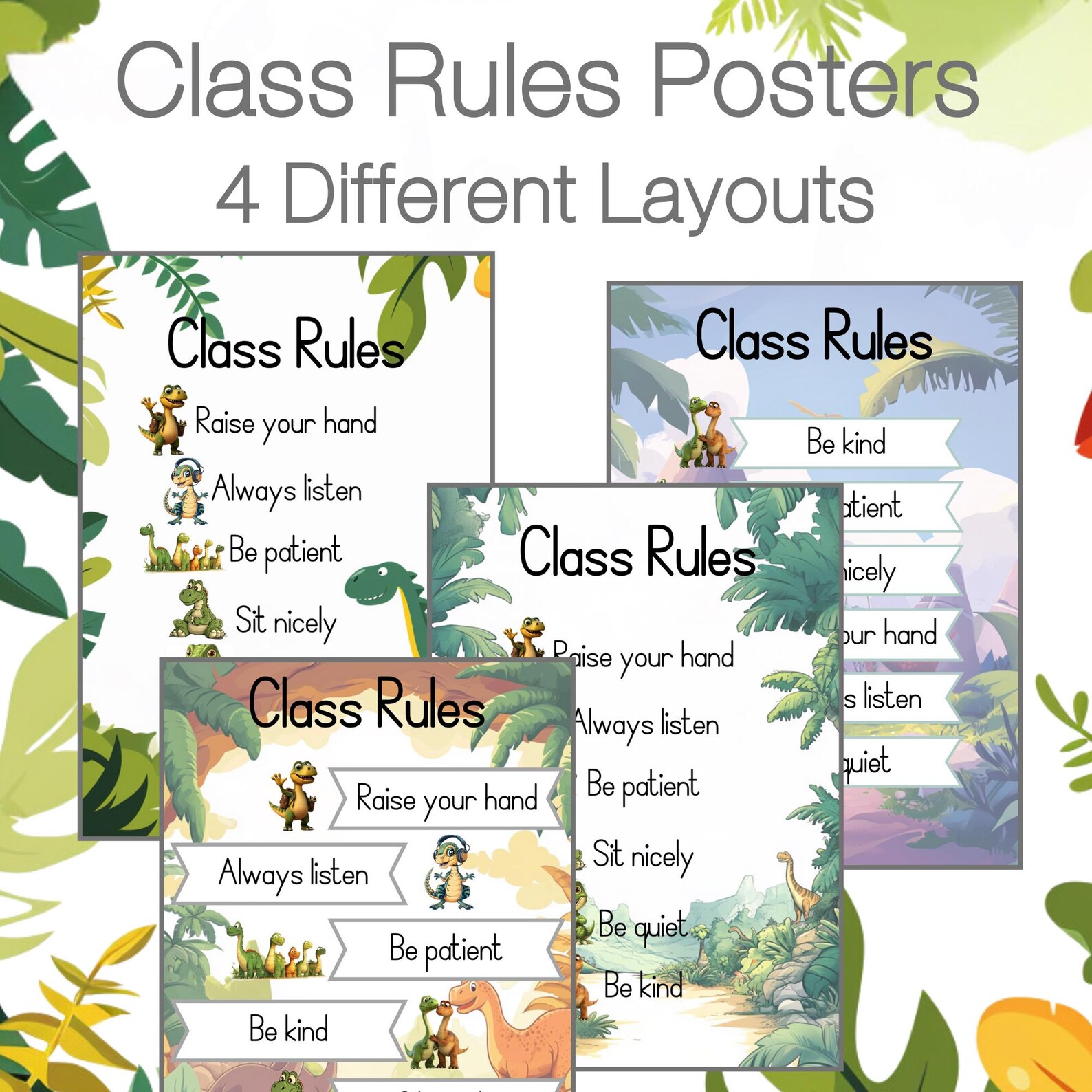 Dinosaur-themed Classroom Rules Posters Printable - Class Rules for ...