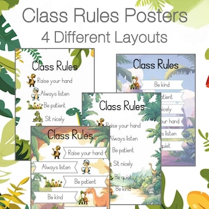 Dinosaur-themed Classroom Rules Posters Printable - Class Rules for ...