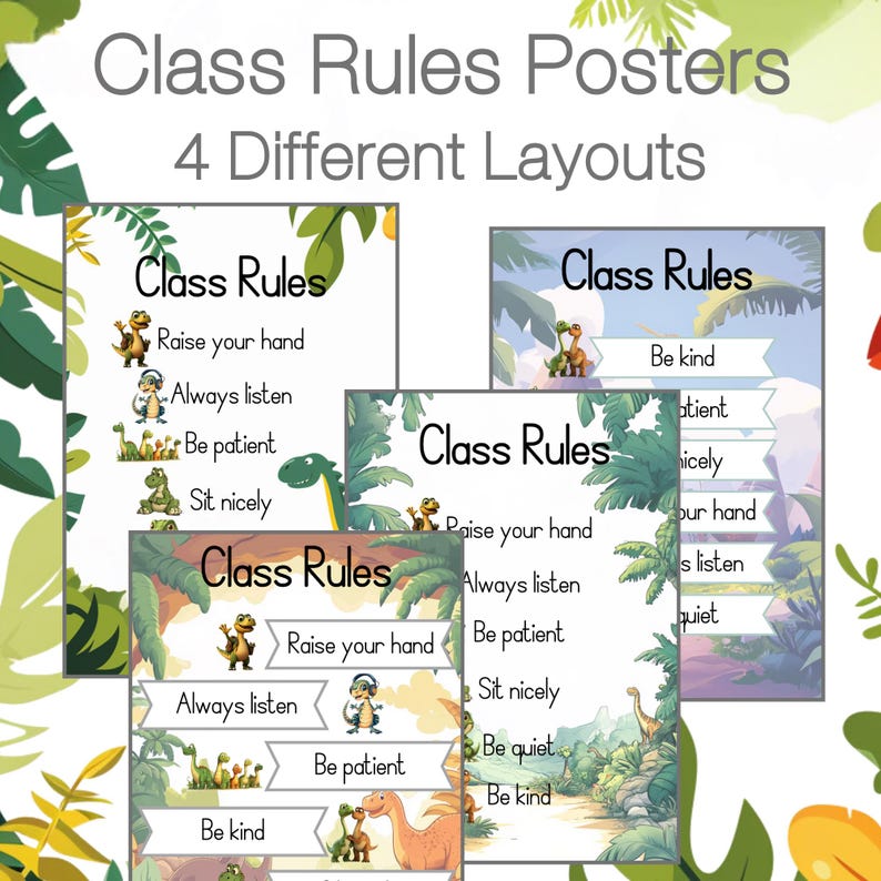 Dinosaur-themed Classroom Rules Posters Printable - Class Rules for ...