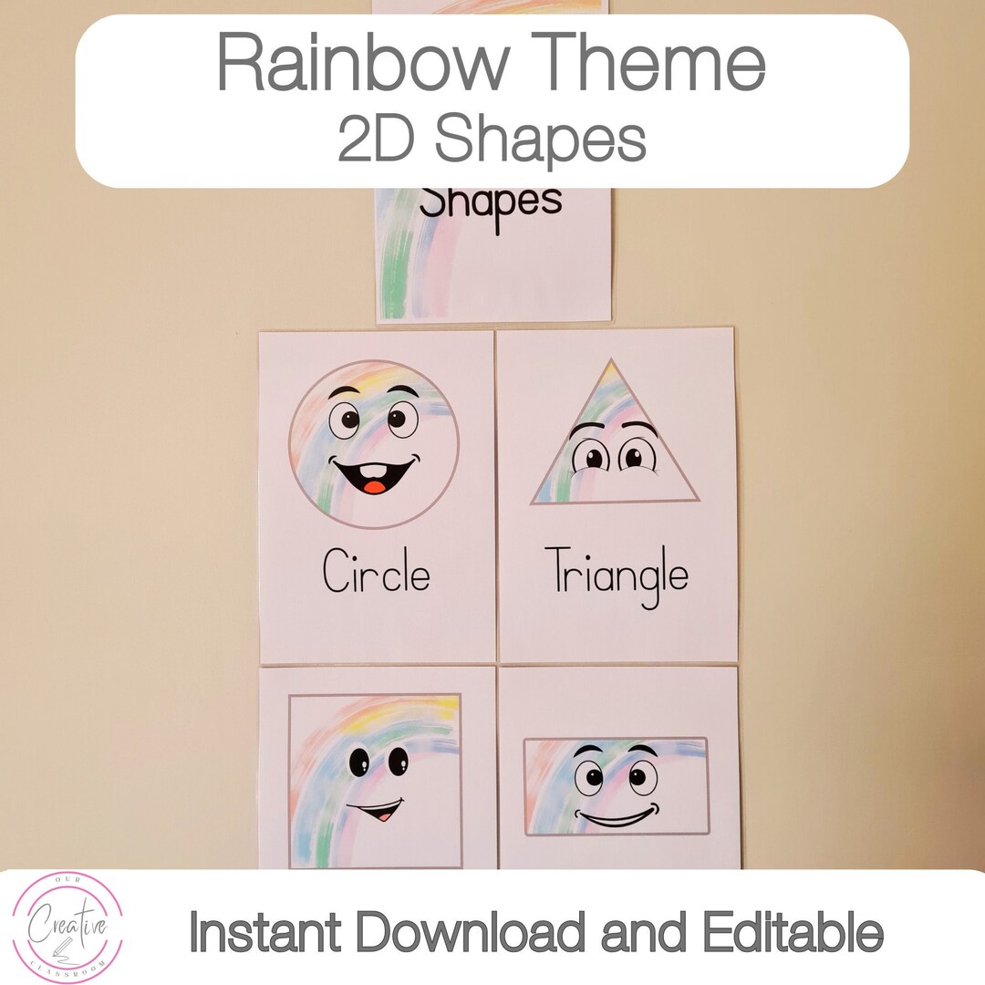Rainbow Theme Classroom | 2D Shapes | Math Shape Posters | Printable 2D ...