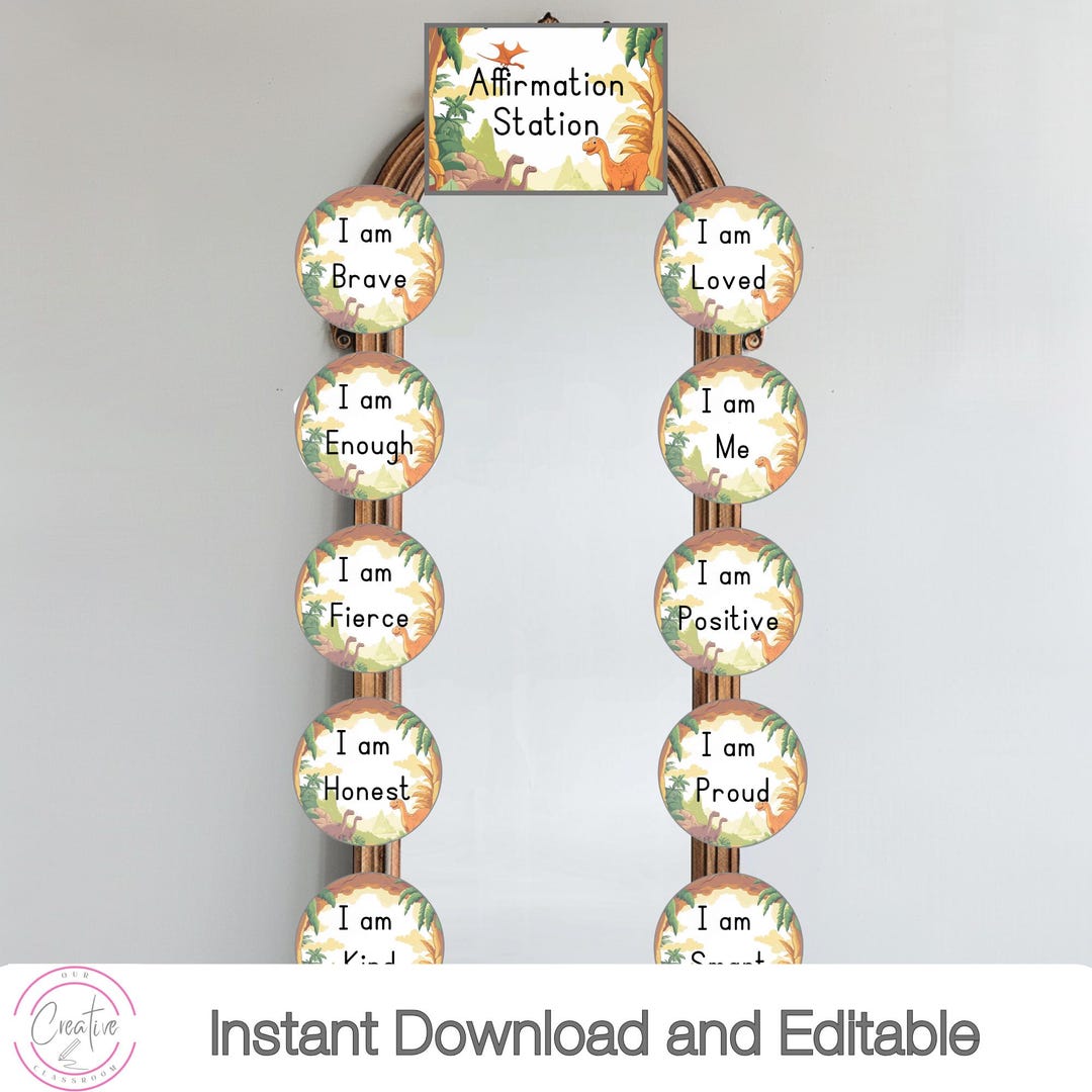 Dinosaur-themed Classroom Affirmation Station and Feelings Chart for ...
