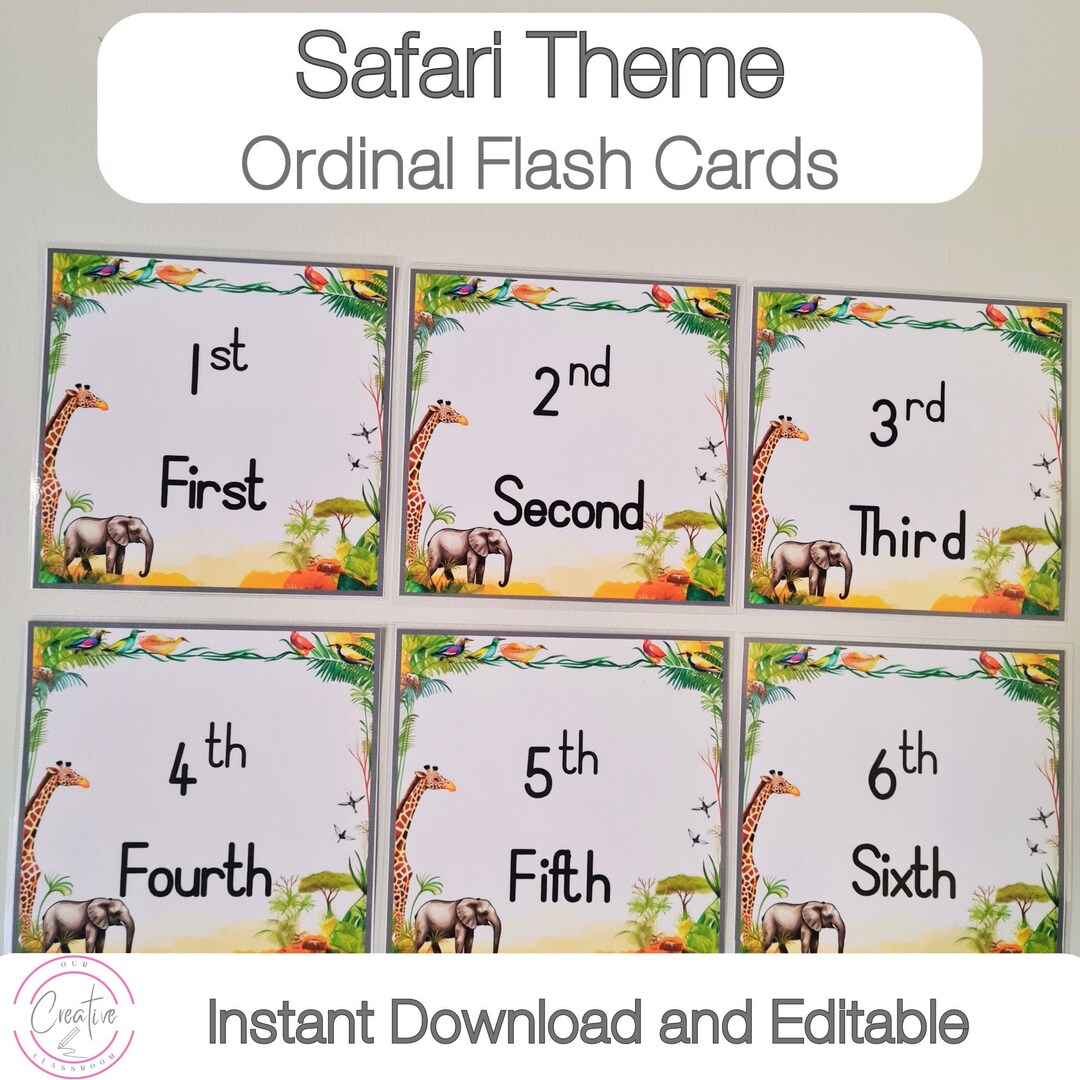 Safari Classroom Theme | Ordinal Numbers Poster | Editable Flashcards ...