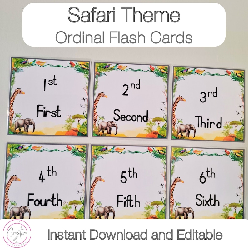 Safari Classroom Theme | Ordinal Numbers Poster | Editable Flashcards ...
