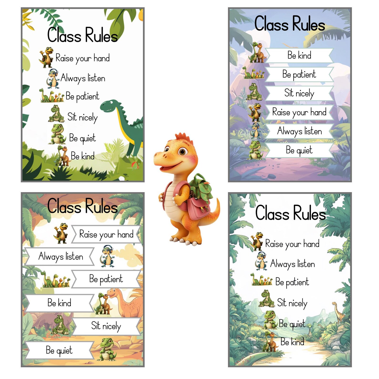 Dinosaur-themed Classroom Rules Posters Printable - Class Rules for ...