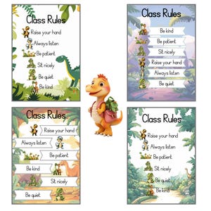 Dinosaur-themed Classroom Rules Posters Printable - Class Rules for ...