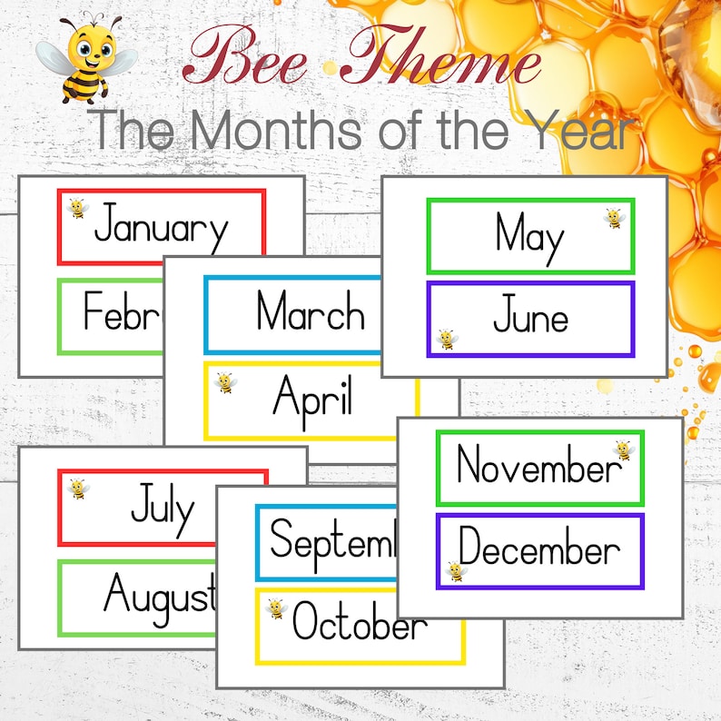 Bee Themed Classroom Days of the Week Poster Printable & Months of the ...