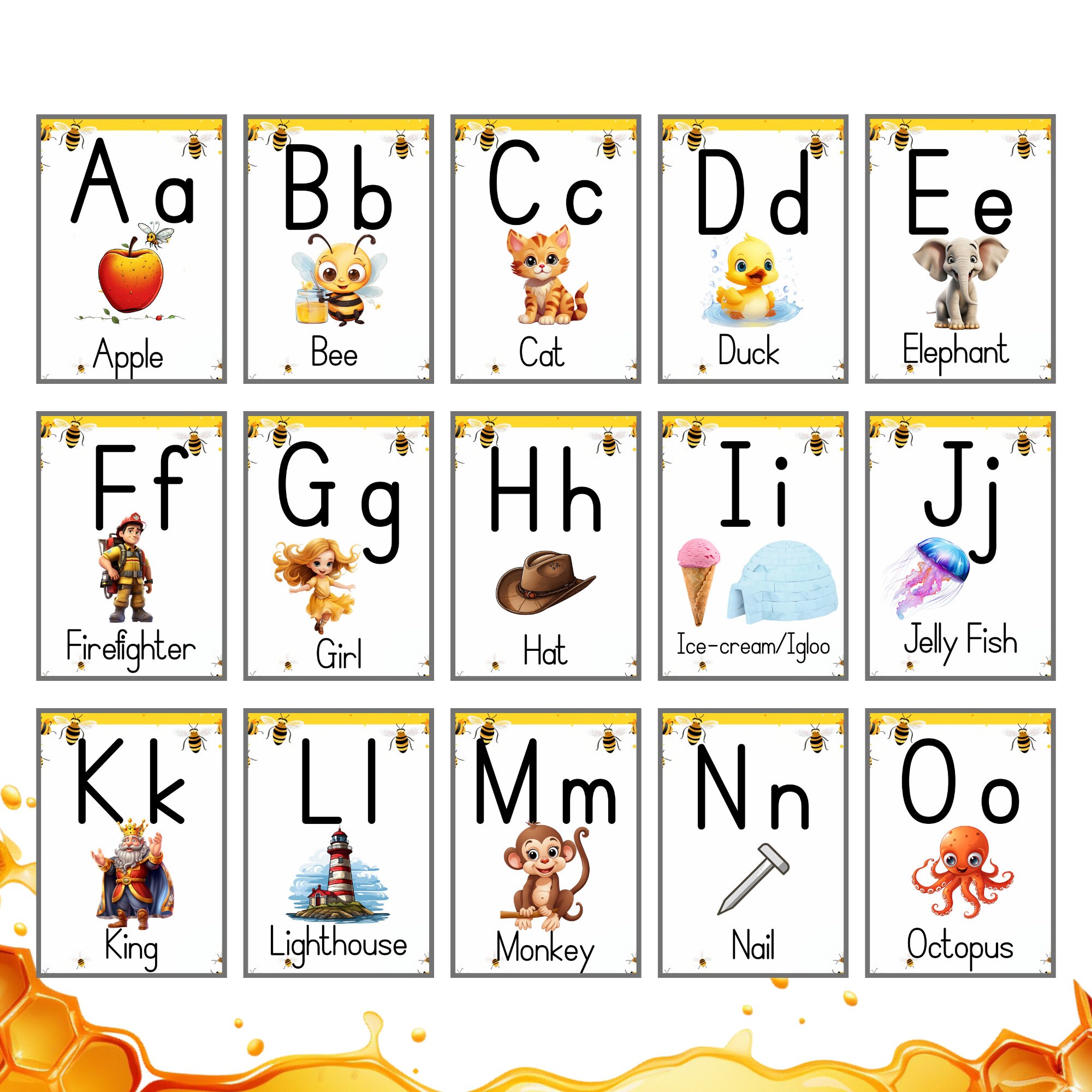 Bee Themed Classroom Alphabet Flashcards PDF Printable - Alphabet ...
