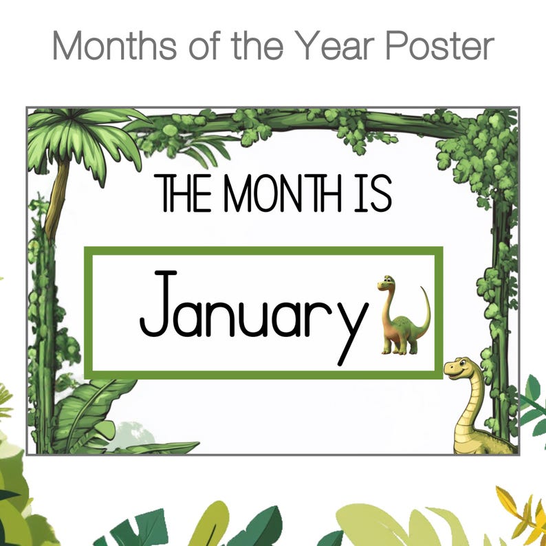 Dinosaur Theme Classroom Days of the Week Poster Printable & Months of ...