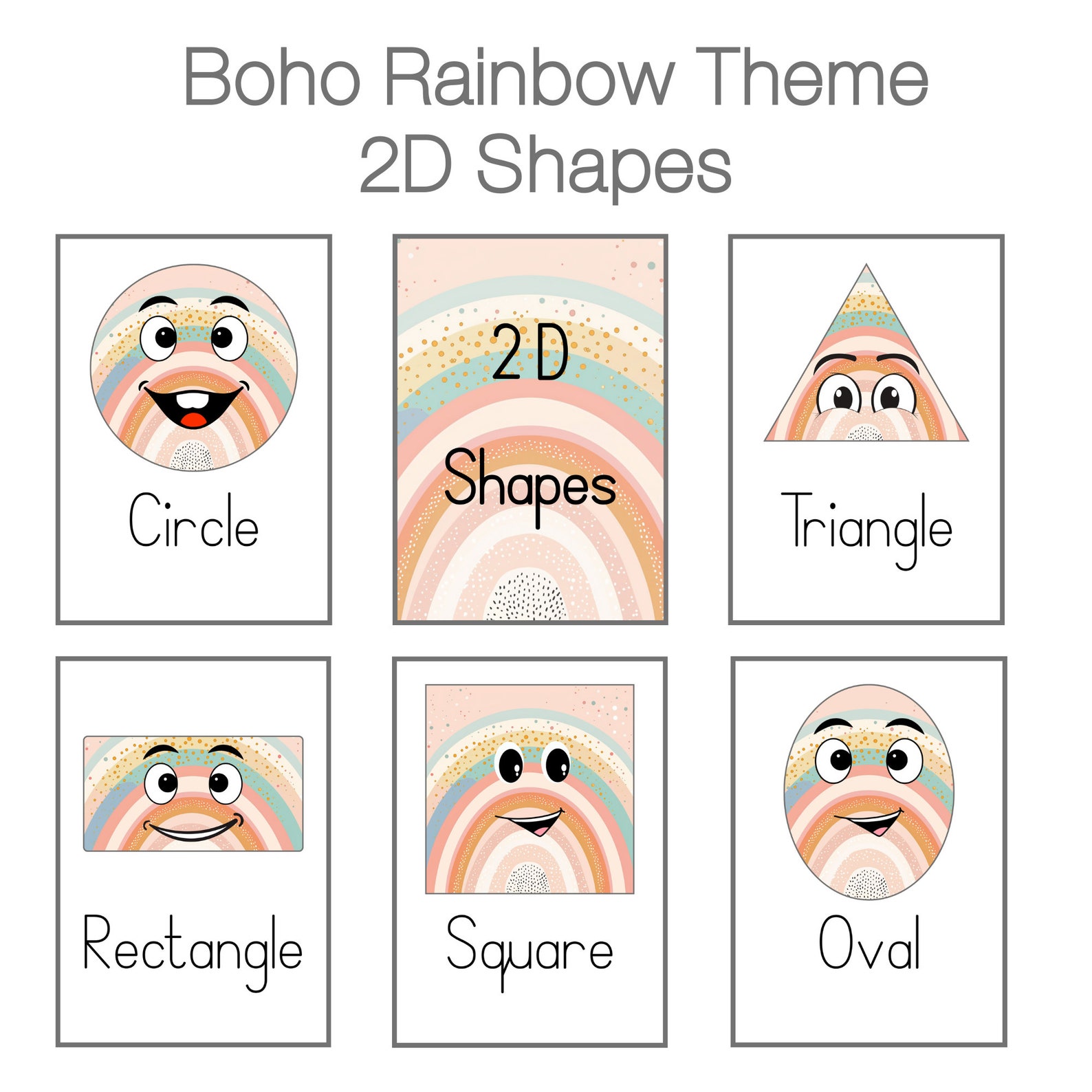 Boho Rainbow Theme Classroom | 2D Shapes | Math Shape Posters ...