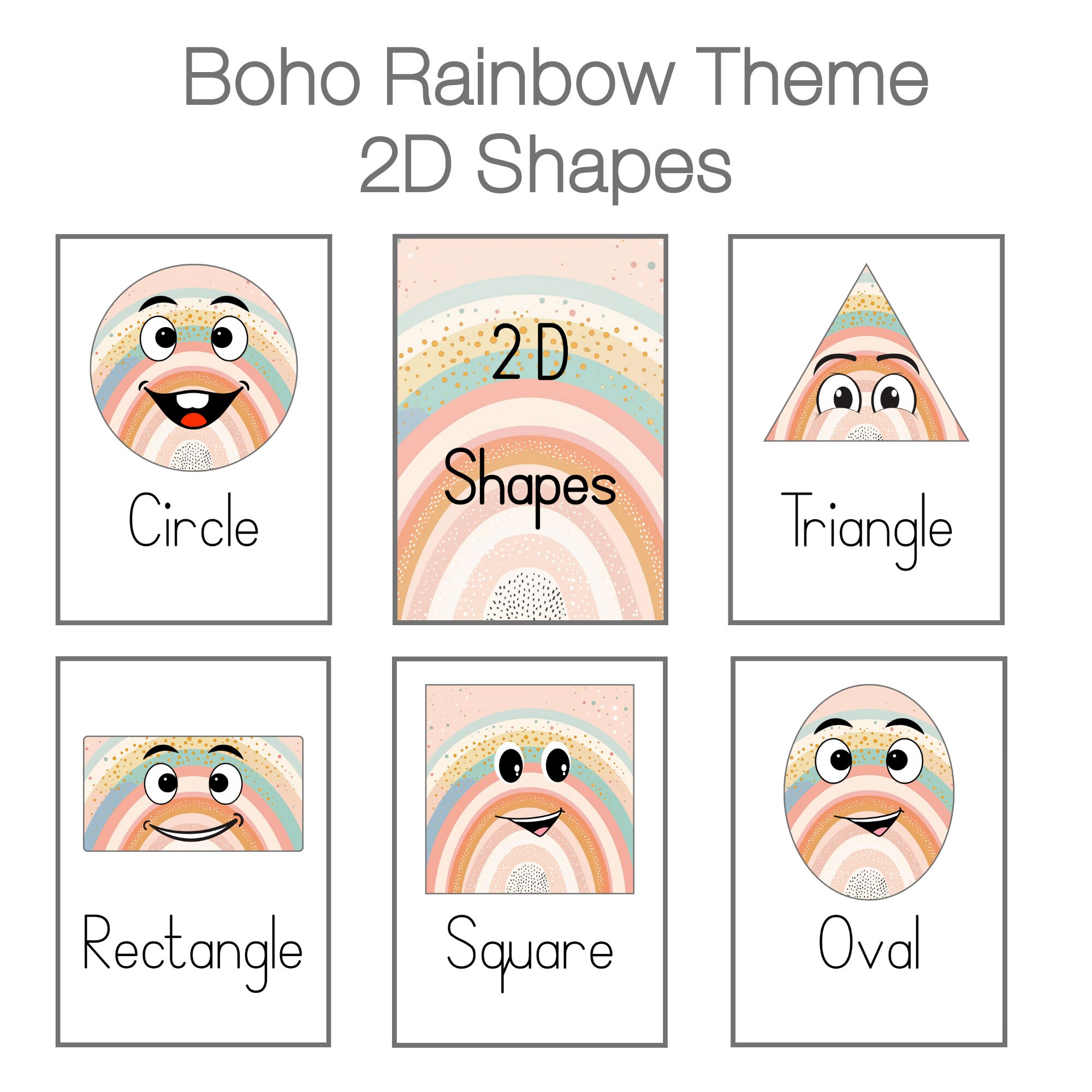 Boho Rainbow Theme Classroom | 2D Shapes | Math Shape Posters ...