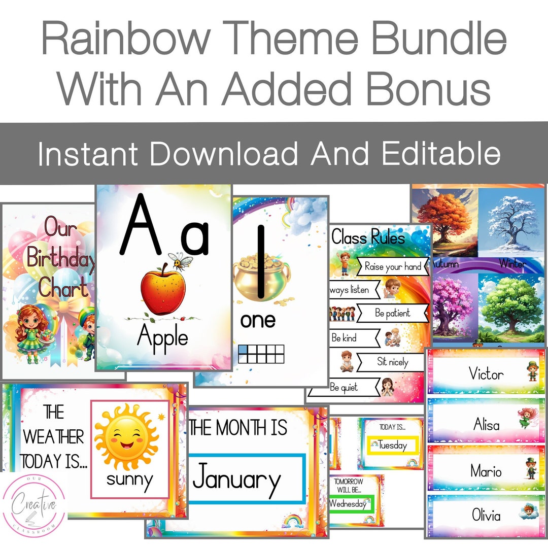 Rainbow Themed Classroom Décor Bundle Printables -includes 13 Amazing ...