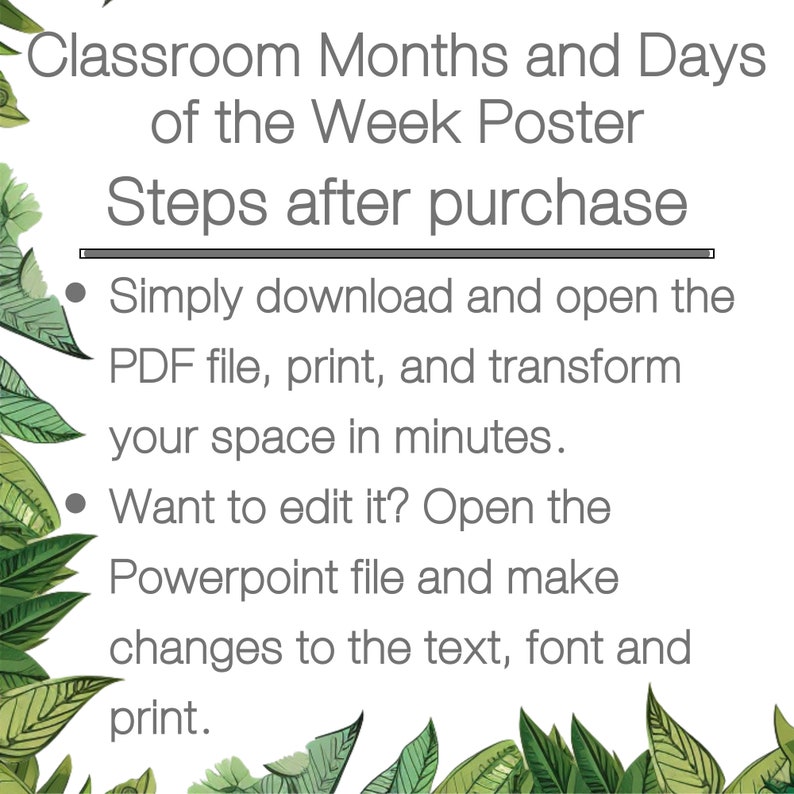 Jungle Theme Classroom Days of the Week Poster Printable & Months of ...