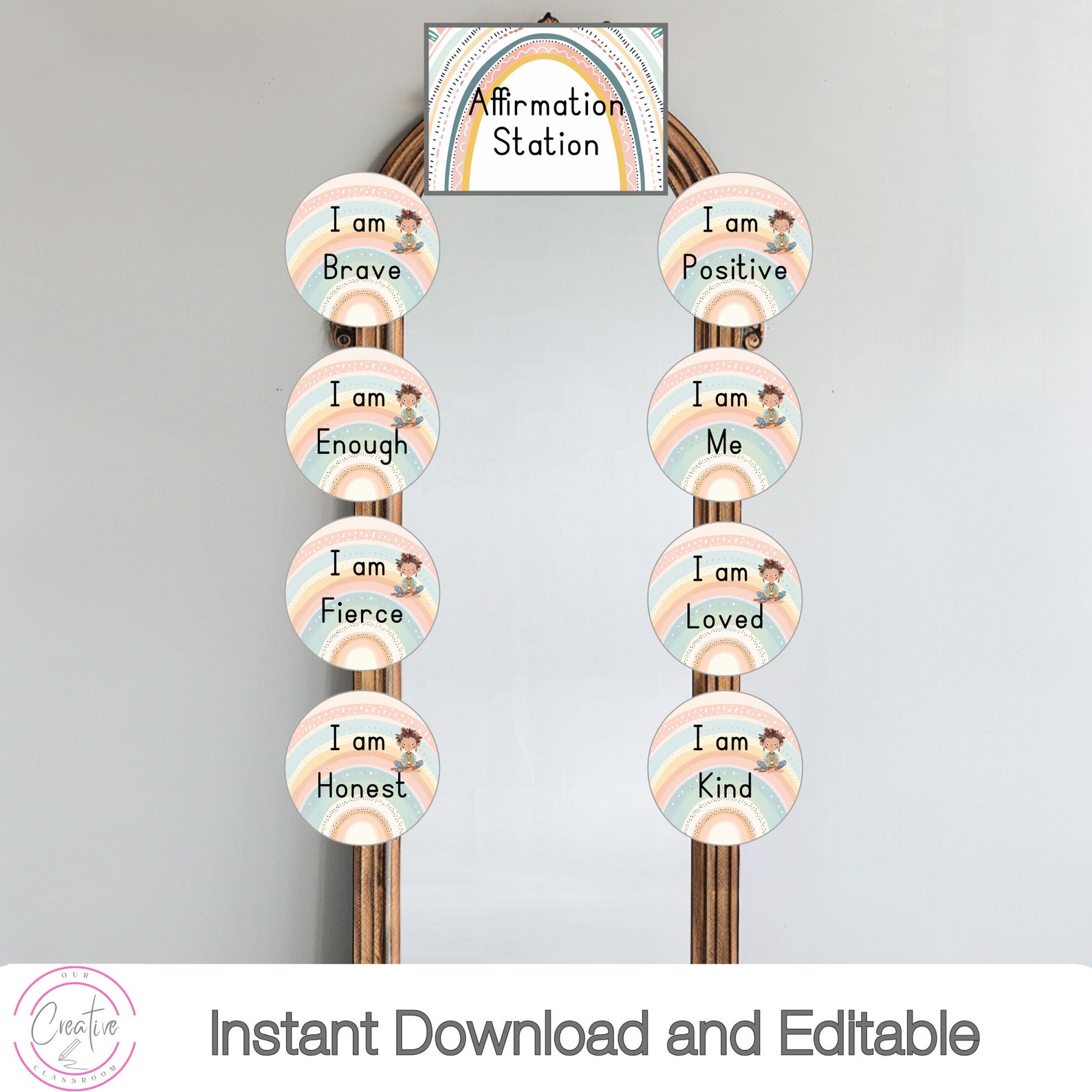 BOHO RAINBOW Affirmation Station and Feelings Chart | Positive ...