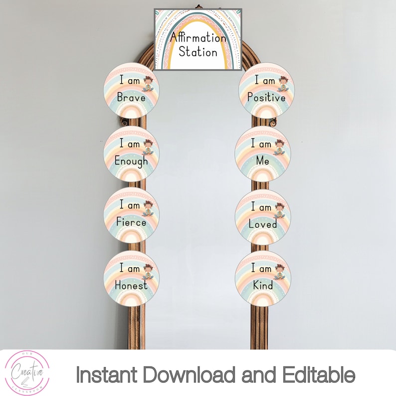 BOHO RAINBOW Affirmation Station and Feelings Chart | Positive ...