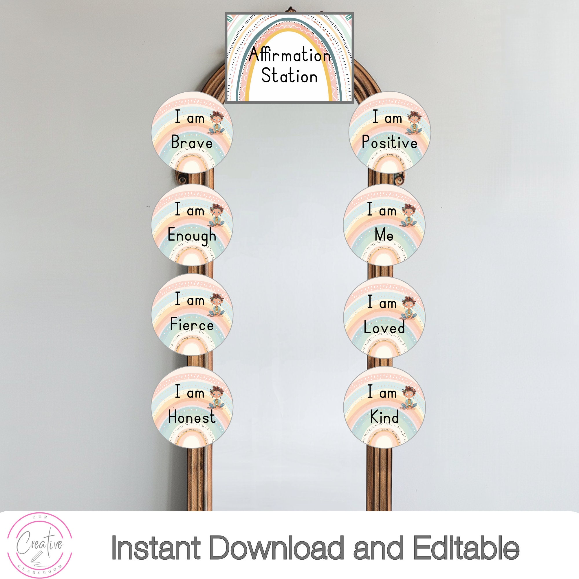 BOHO RAINBOW Affirmation Station and Feelings Chart | Positive ...