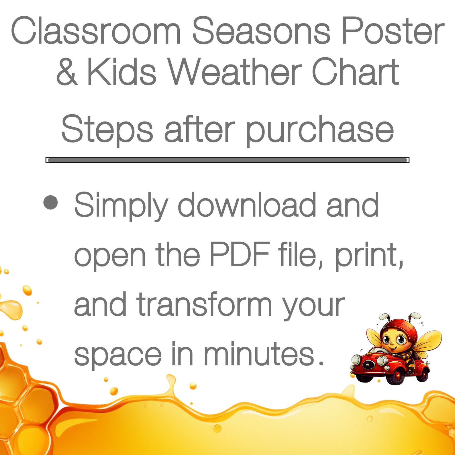 Bee Themed Classroom Kids Weather Chart Printable - All Seasons Posters ...