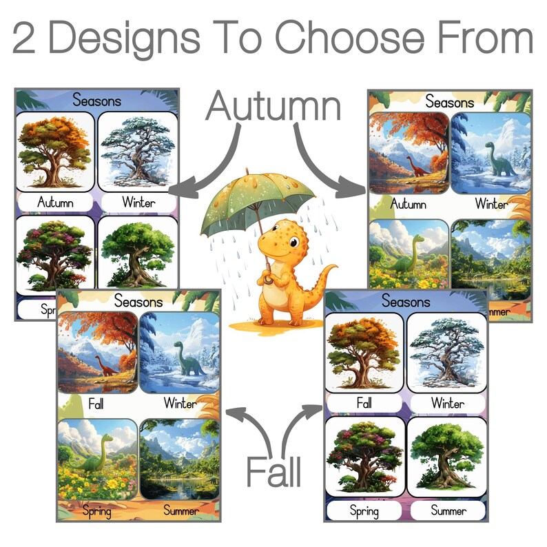 Dinosaur-themed Classroom Kids Weather Chart Printable - All Seasons ...