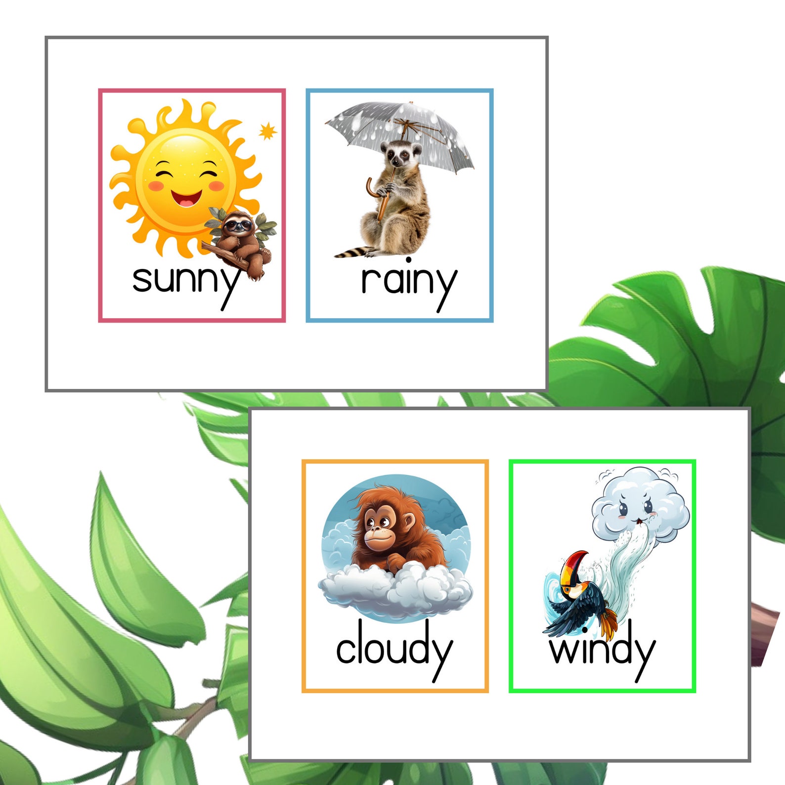 Jungle Theme Classroom Kids Weather Chart Printable - All Seasons ...