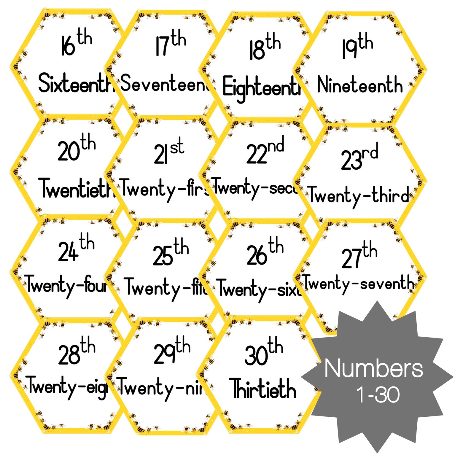 Bee Theme Classroom| Ordinal Numbers Poster | Editable Flashcards ...