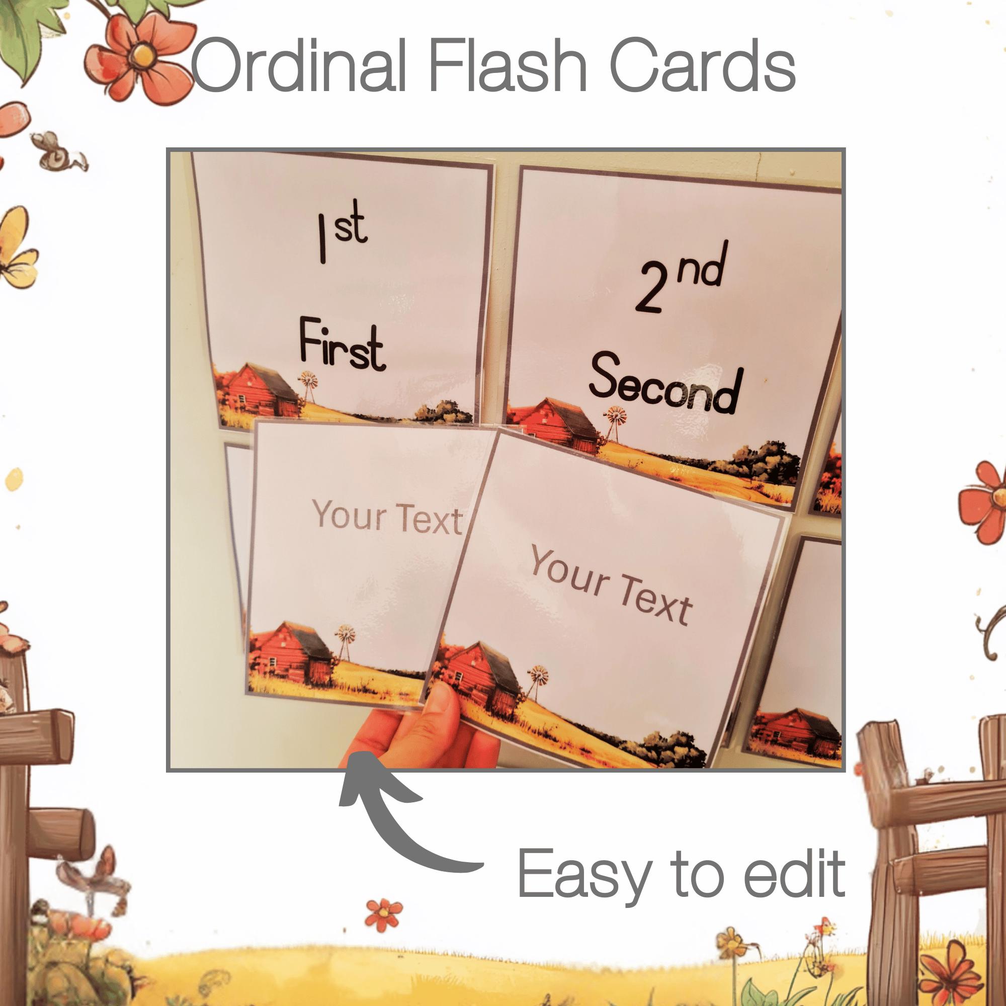 Farm Theme Classroom | Ordinal Numbers Poster | Editable Flashcards ...